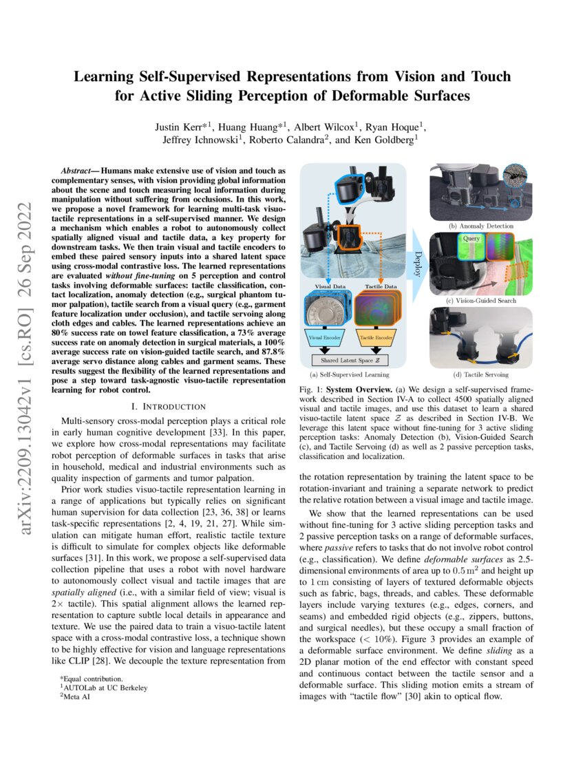 Learning Self Supervised Representations From Vision And Touch For
