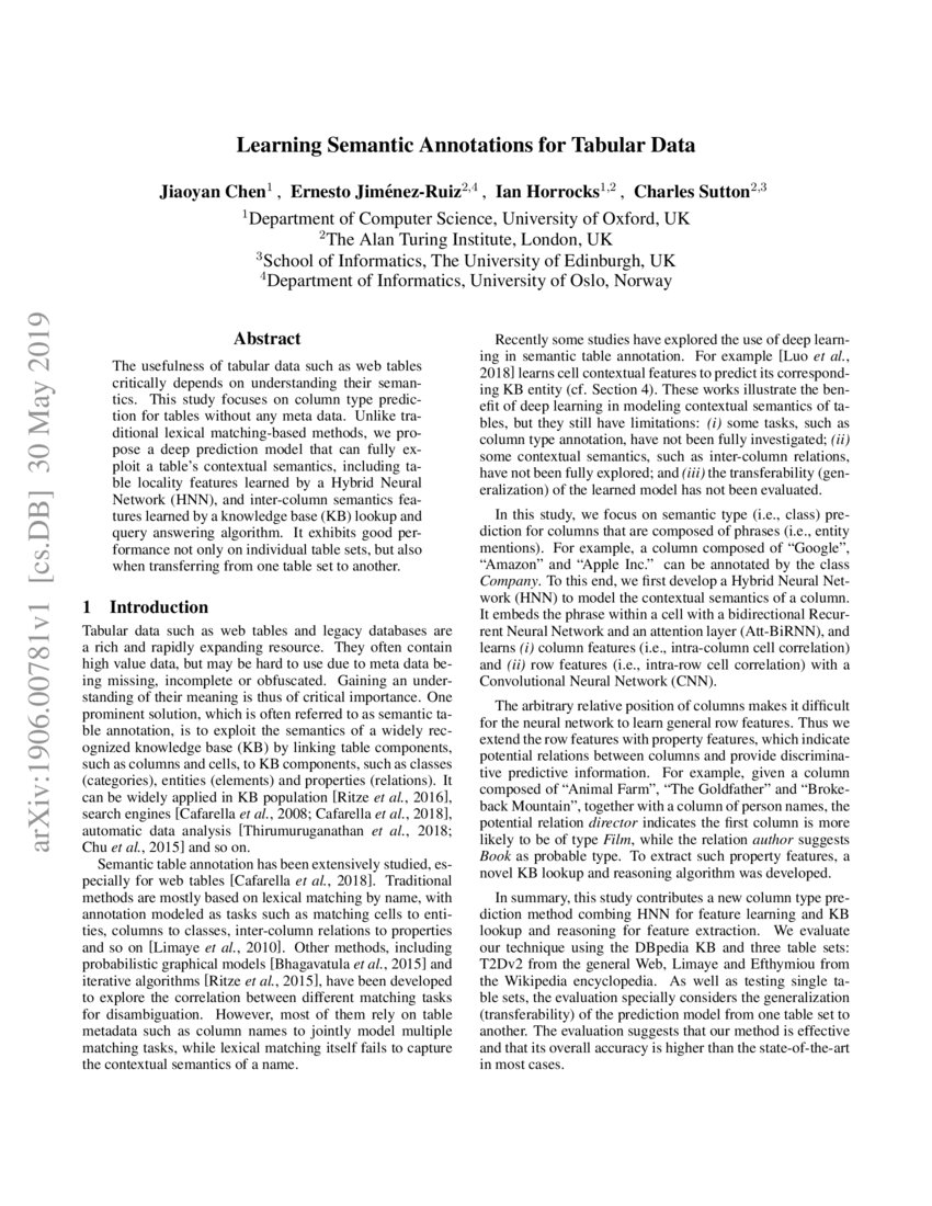 Learning Semantic Annotations for Tabular Data | DeepAI