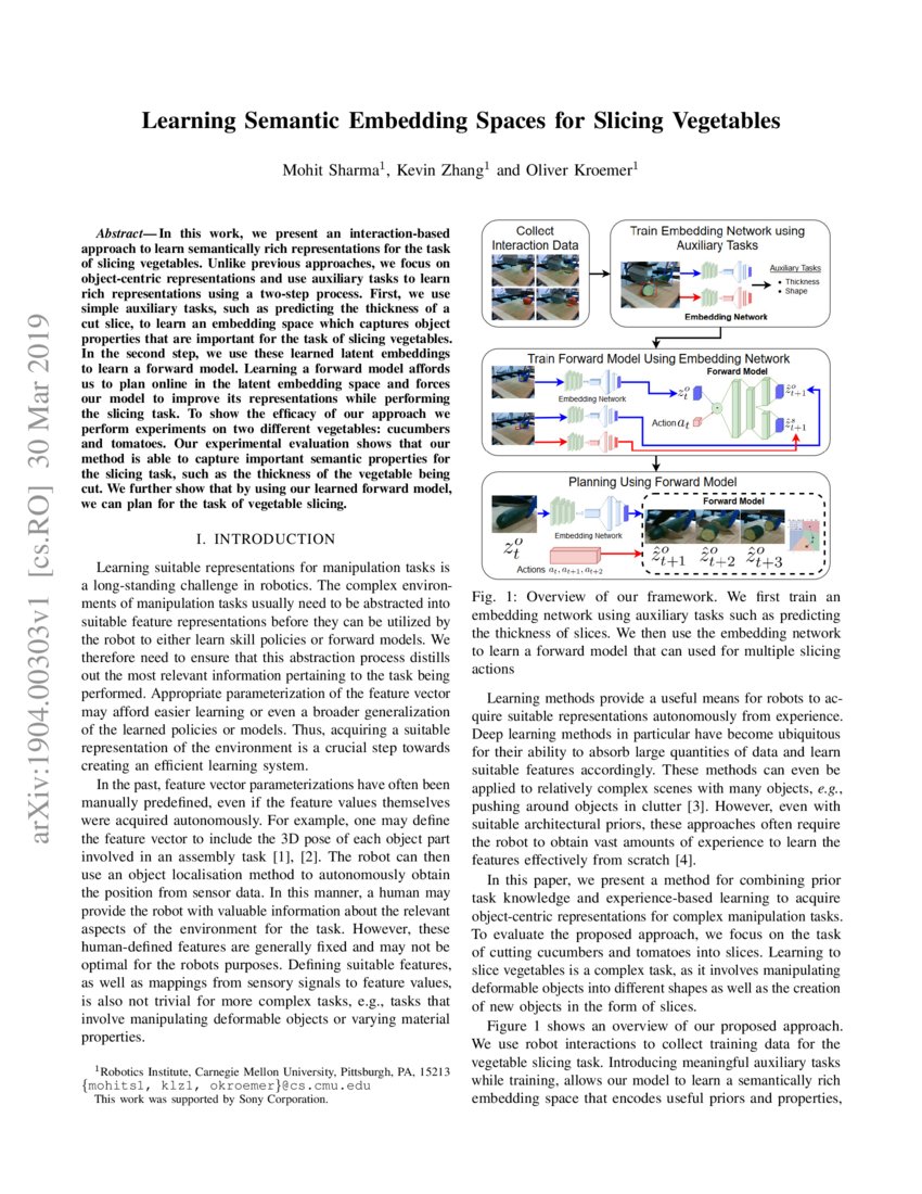 Learning Semantic Embedding Spaces for Slicing Vegetables | DeepAI