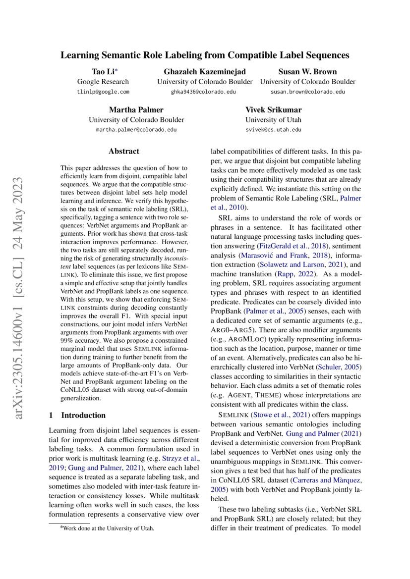 Learning Semantic Role Labeling From Compatible Label Sequences Deepai