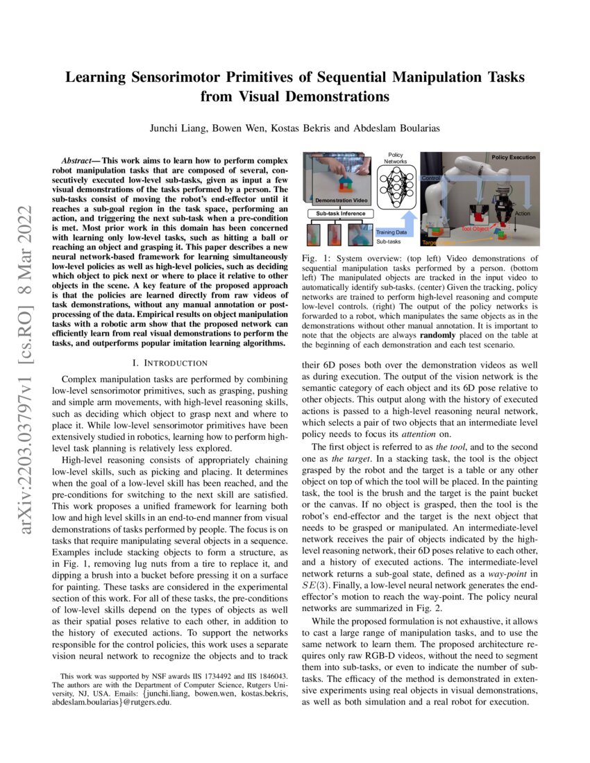 Learning Sensorimotor Primitives Of Sequential Manipulation Tasks From