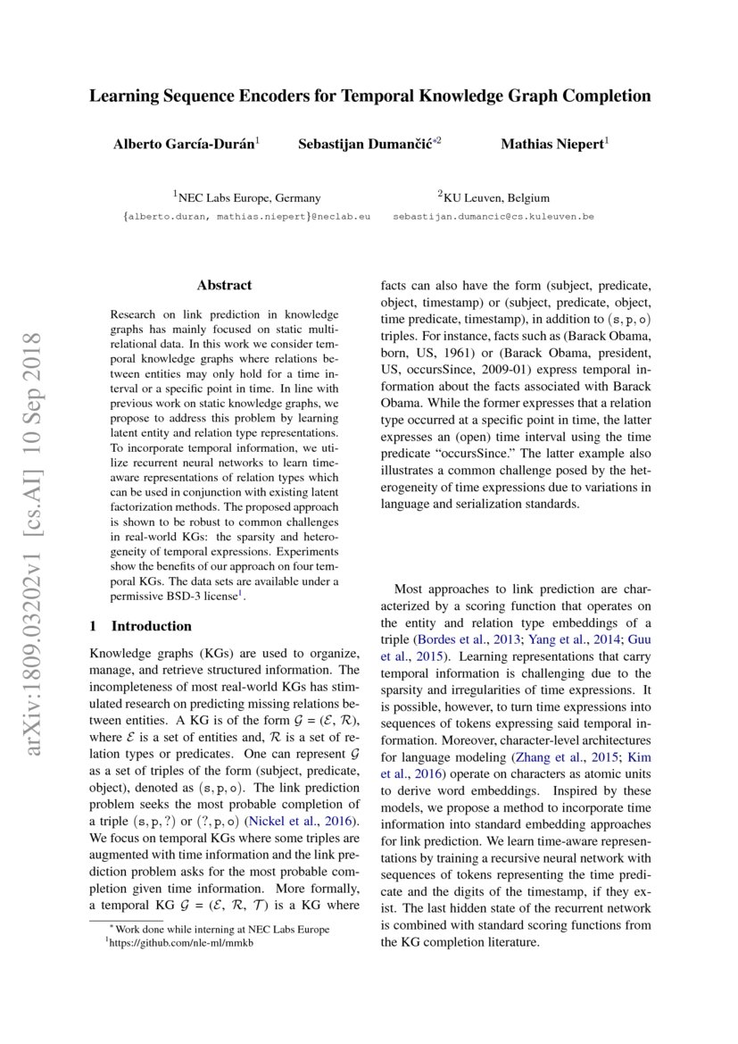 Learning Sequence Encoders For Temporal Knowledge Graph Completion Deepai 3701