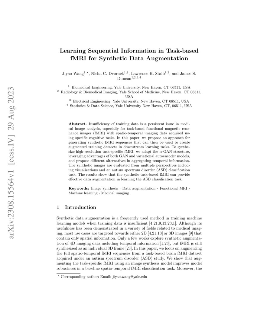 Learning Sequential Information in Task-based fMRI for Synthetic Data Augmentation | DeepAI