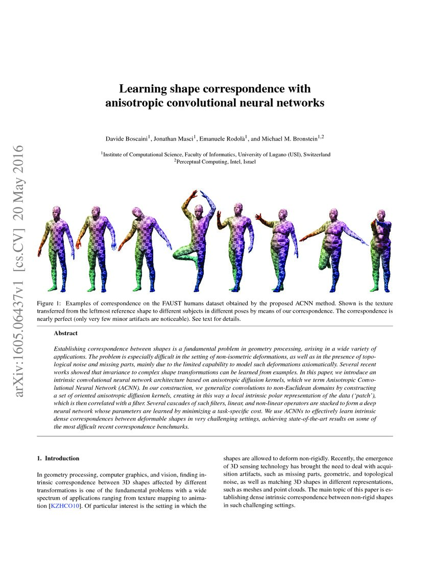 Learning shape correspondence with anisotropic convolutional neural networks | DeepAI