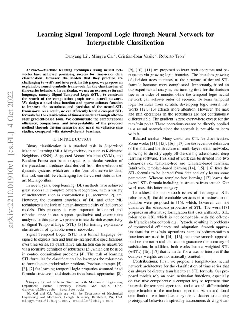 Learning Signal Temporal Logic through Neural Network for Interpretable ... Learning Signal Temporal Logic through Neural Network for Interpretable ...
