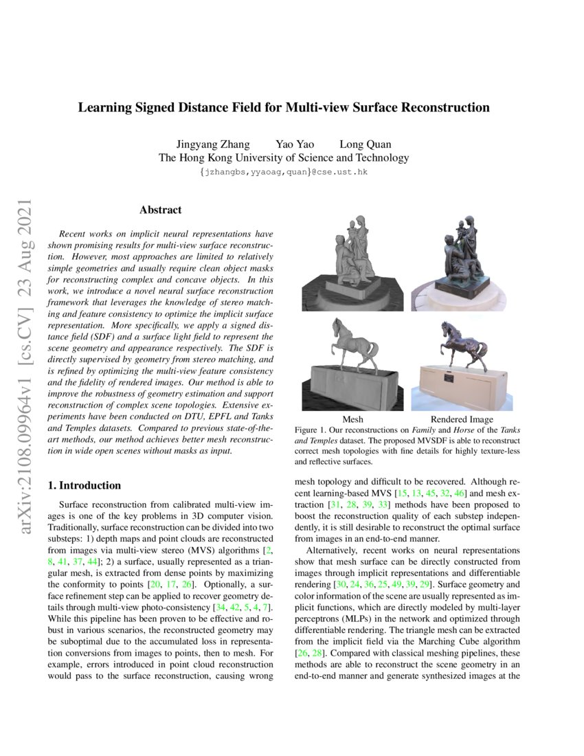 Learning Signed Distance Field For Multi View Surface Reconstruction Deepai
