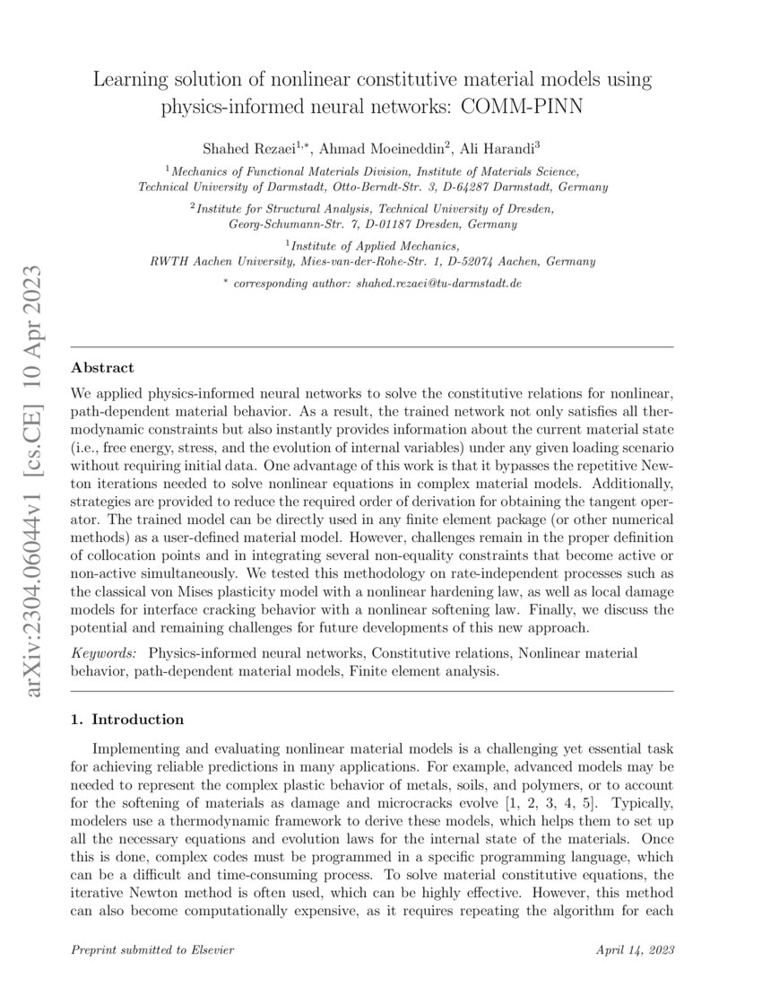 Learning Solution Of Nonlinear Constitutive Material Models Using Physics Informed Neural 7818