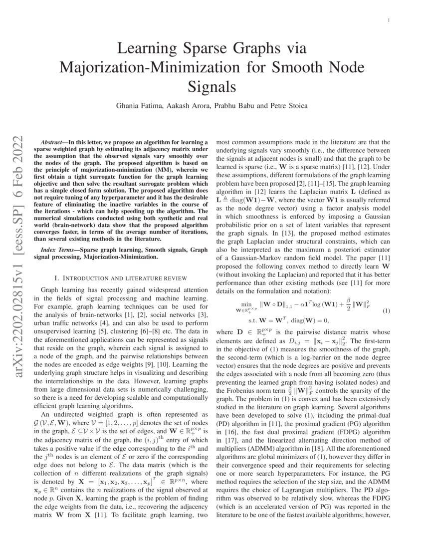 Learning Sparse Graphs Via Majorization Minimization For Smooth Node Signals Deepai 6486