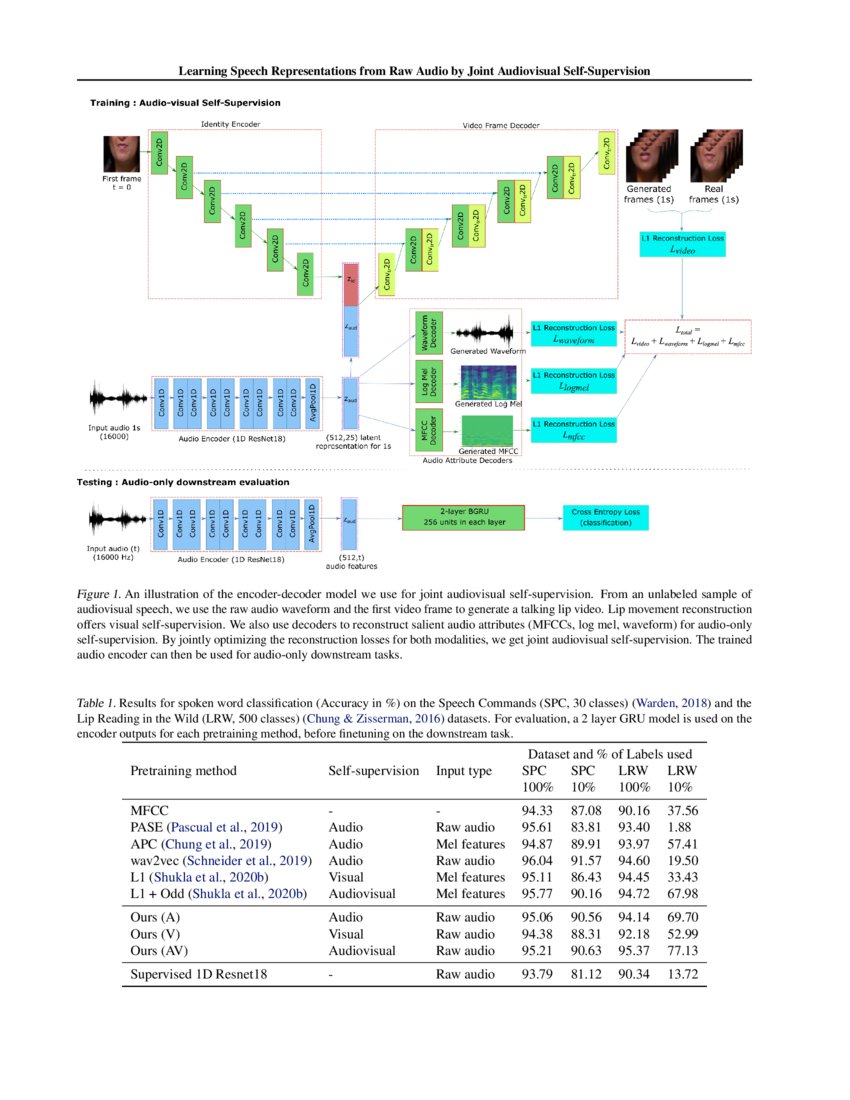 Learning Speech Representations from Raw Audio by Joint Audiovisual Self-Supervision | DeepAI