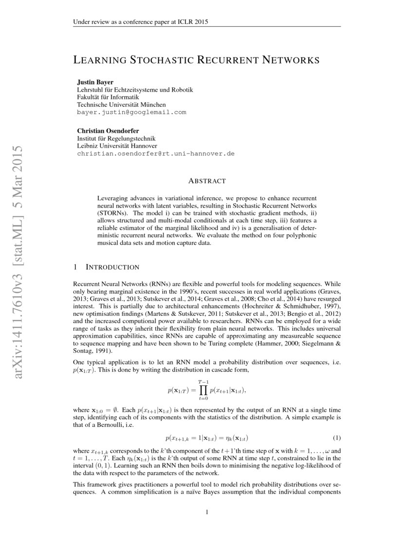Learning Stochastic Recurrent Networks Deepai