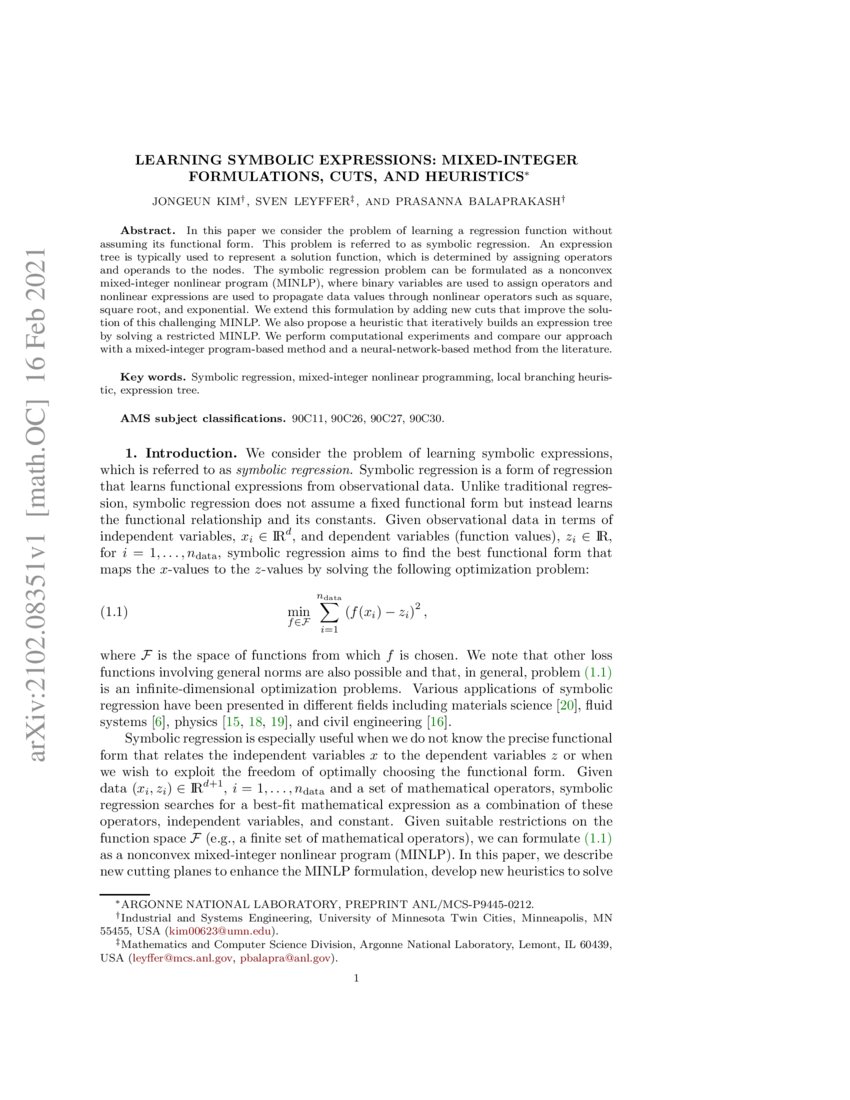 Learning Symbolic Expressions: Mixed-Integer Formulations, Cuts, and Heuristics | DeepAI