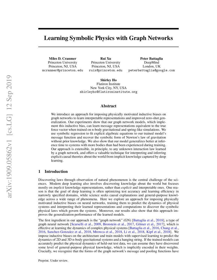 Learning Symbolic Physics With Graph Networks Deepai