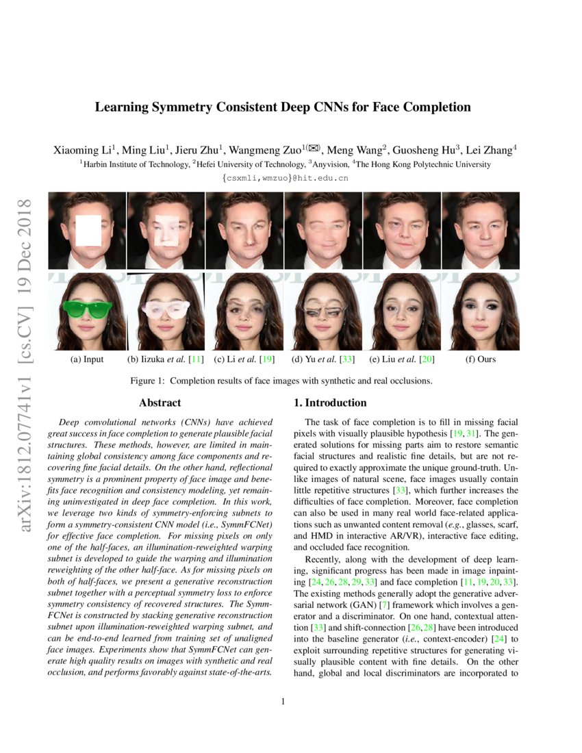 Learning Symmetry Consistent Deep CNNs for Face Completion | DeepAI