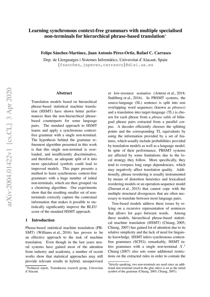 Learning Synchronous Context Free Grammars With Multiple Specialised Non Terminals For