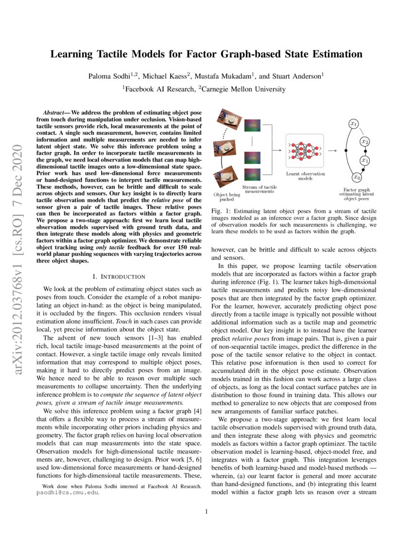 Learning Tactile Models For Factor Graph Based State Estimation Deepai
