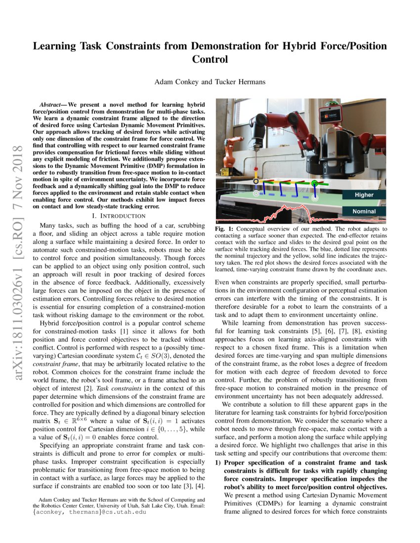 Learning Task Constraints from Demonstration for Hybrid Force/Position Control | DeepAI