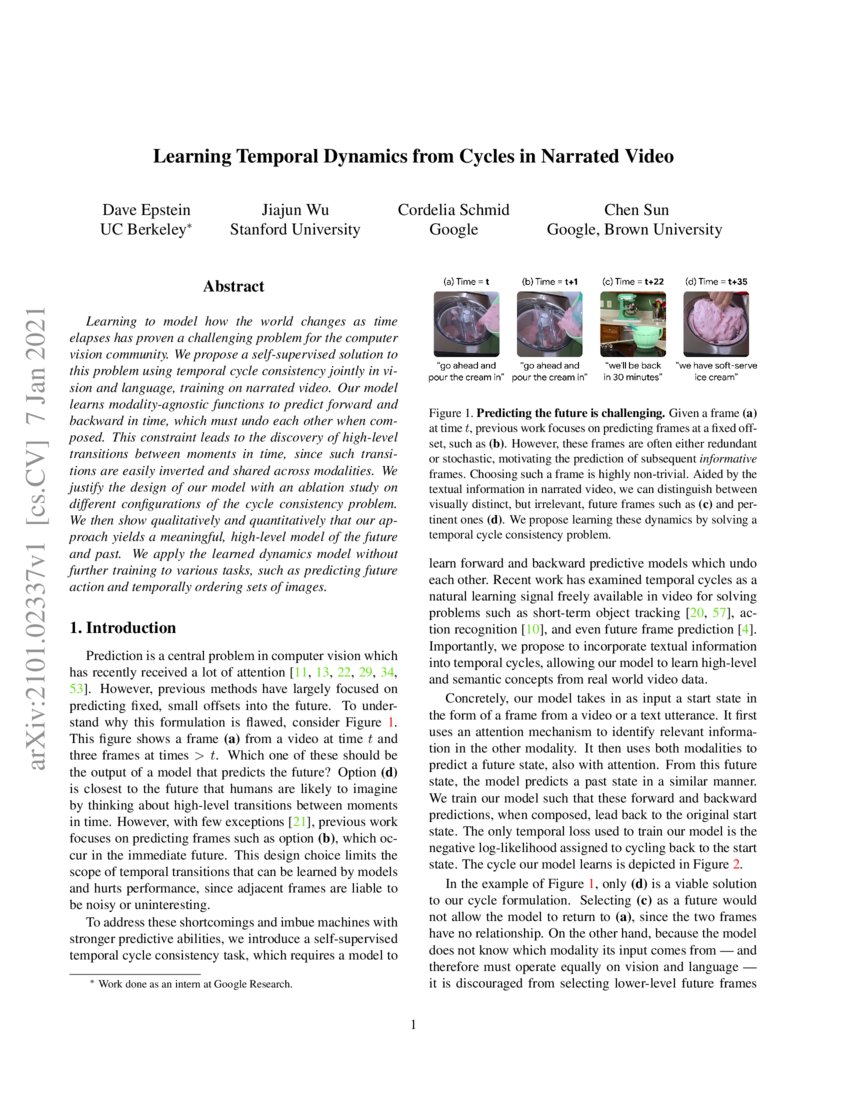 Learning Temporal Dynamics from Cycles in Narrated Video | DeepAI