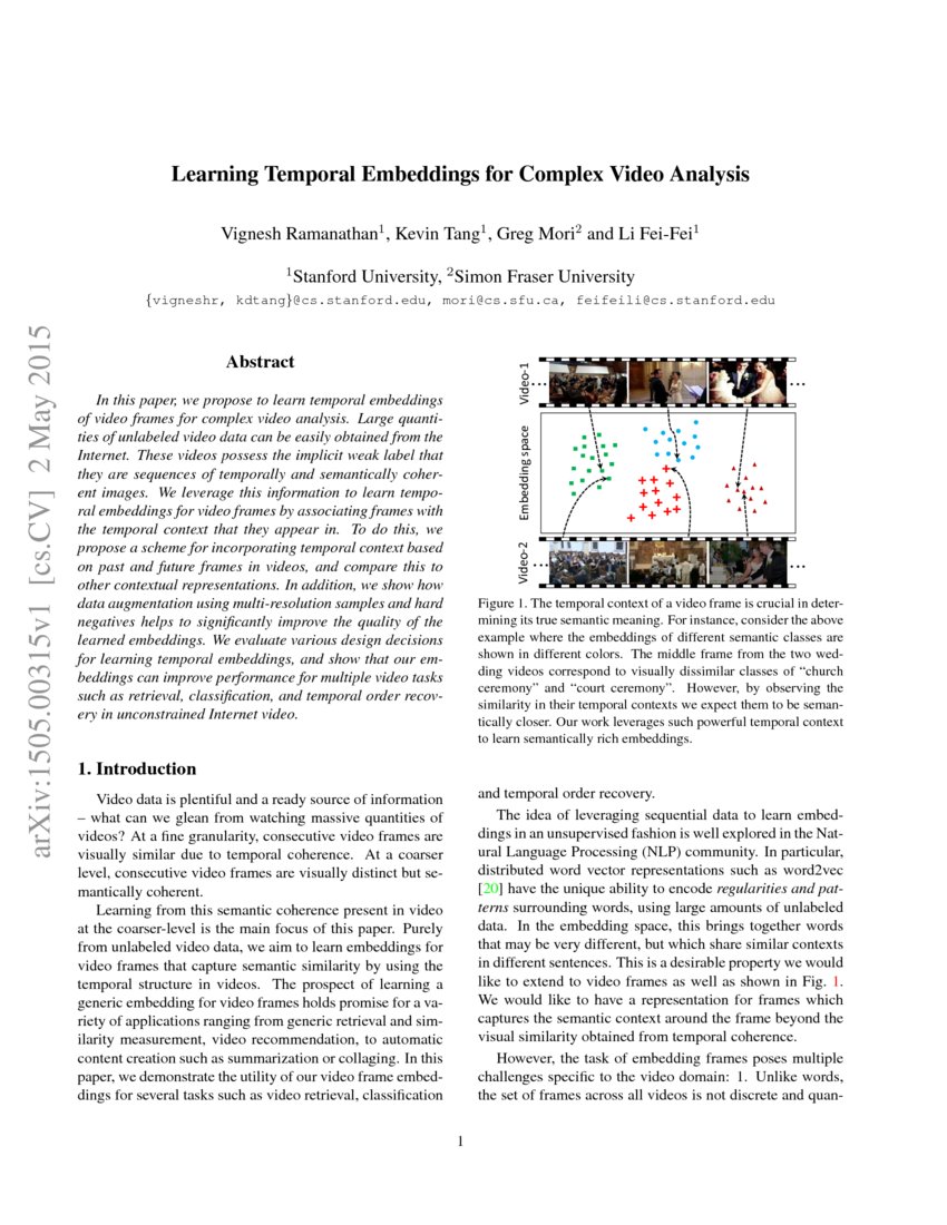 Learning Temporal Embeddings for Complex Video Analysis | DeepAI