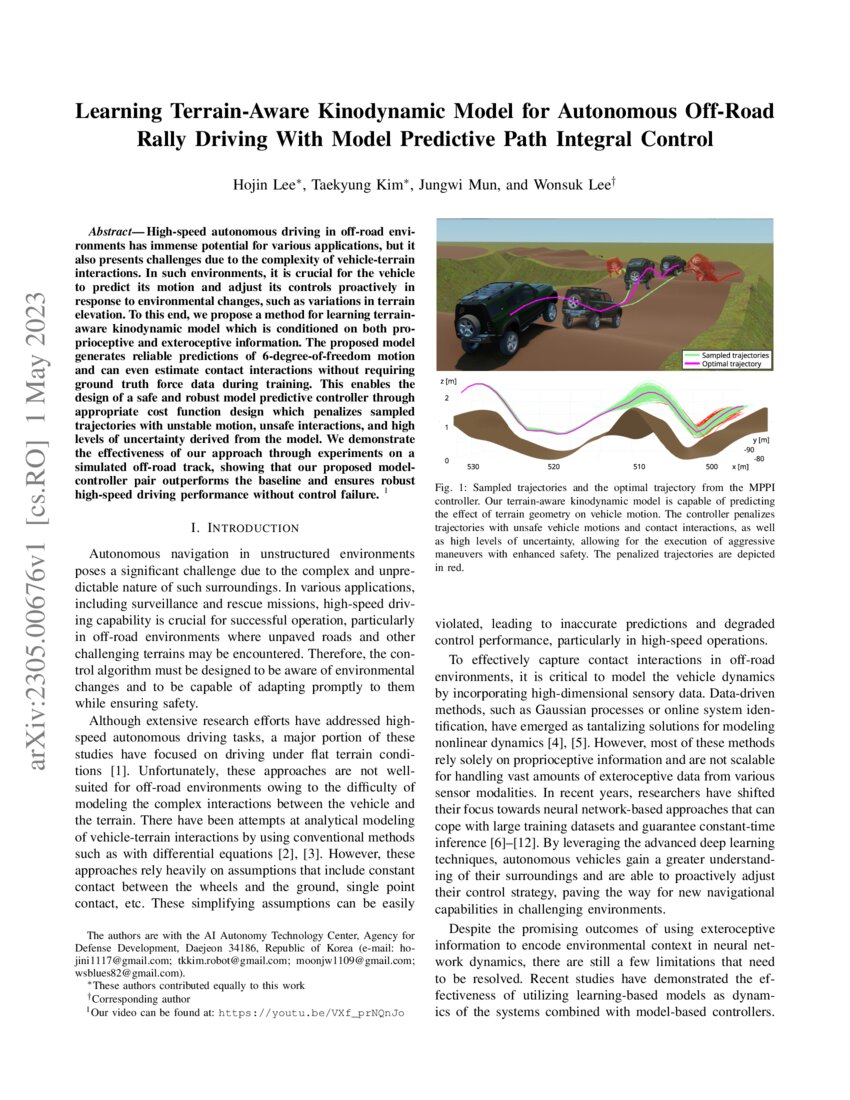 Learning Terrain Aware Kinodynamic Model For Autonomous Off Road Rally Driving With Model 