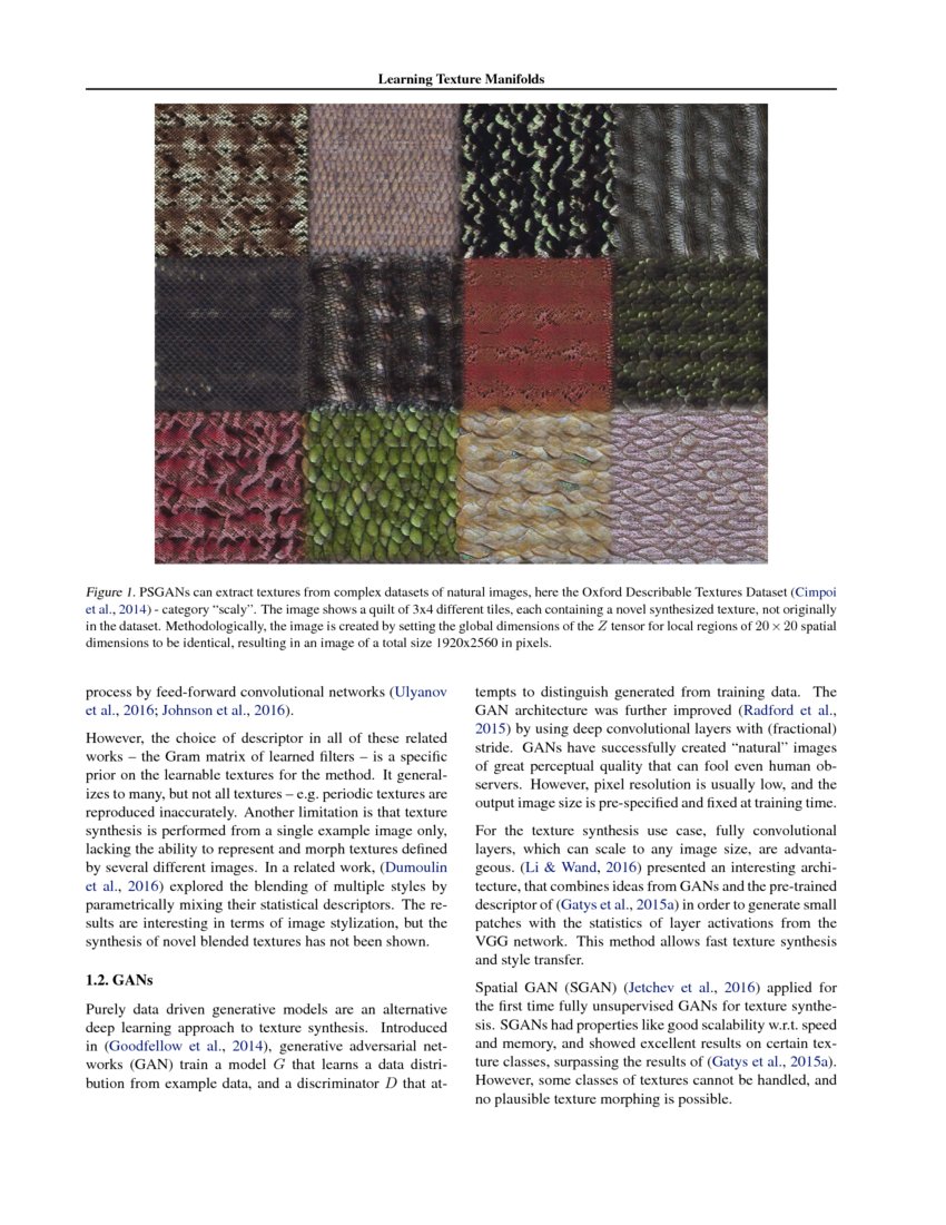 Learning Texture Manifolds with the Periodic Spatial GAN | DeepAI