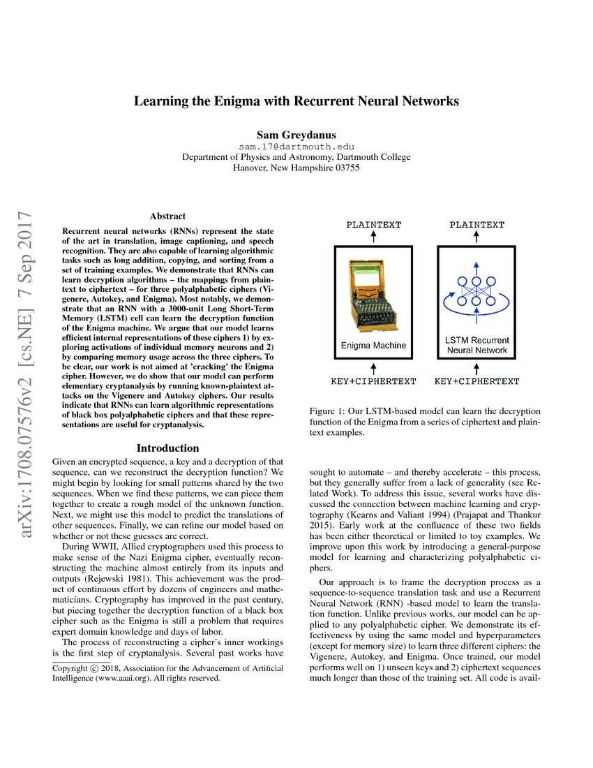 Learning the Enigma with Recurrent Neural Networks | DeepAI