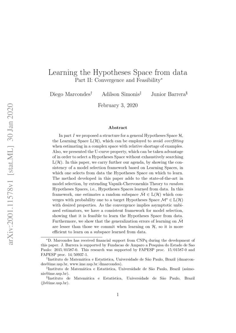 Learning the Hypotheses Space from data Part II: Convergence and ...