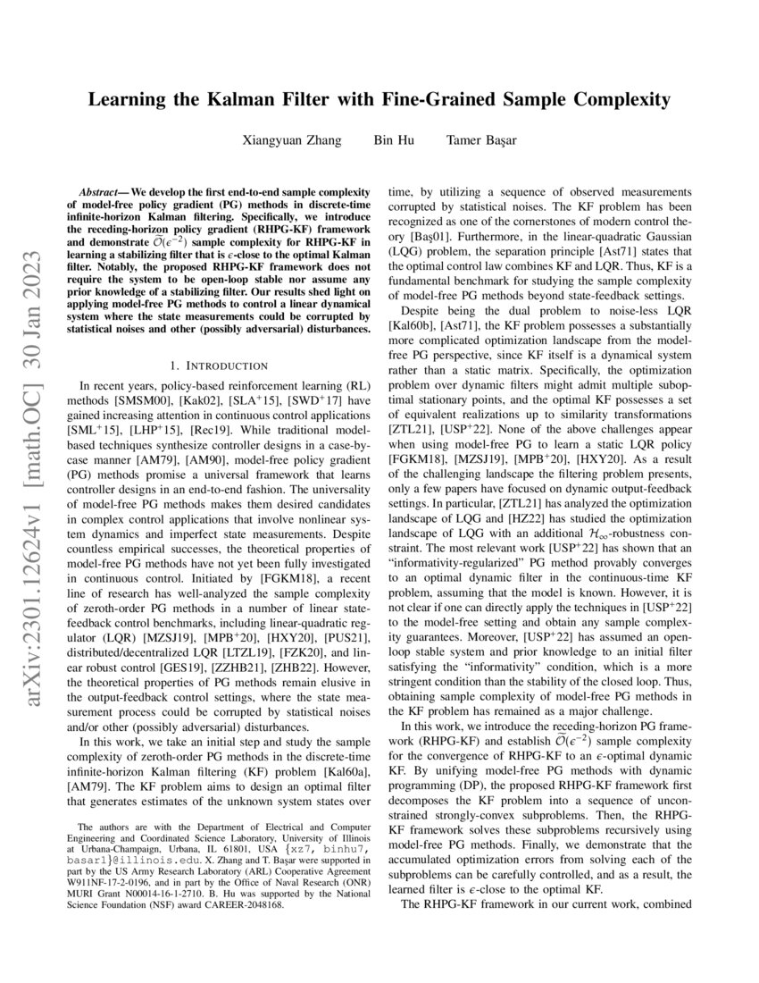 Learning the Kalman Filter with Fine-Grained Sample Complexity | DeepAI