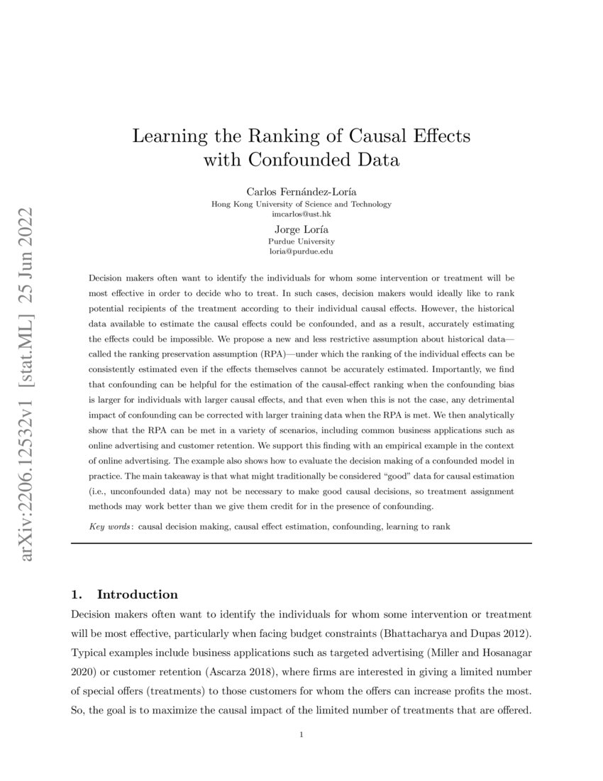 Learning The Ranking Of Causal Effects With Confounded Data Deepai