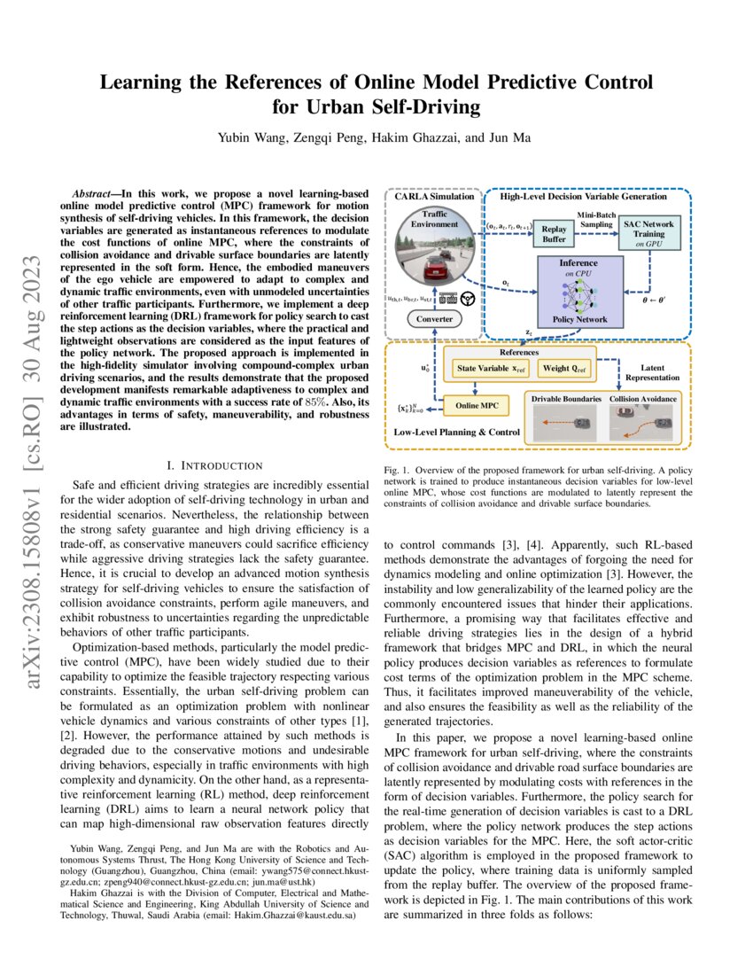 Learning the References of Online Model Predictive Control for Urban Self-Driving | DeepAI