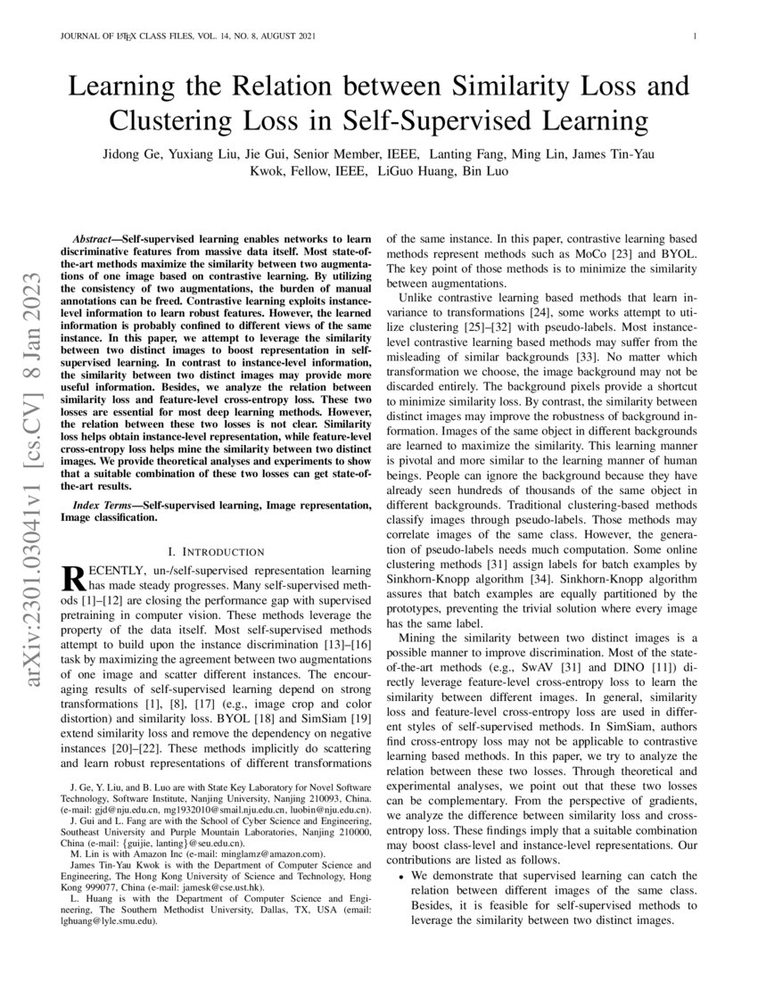 Learning the Relation between Similarity Loss and Clustering Loss in Self-Supervised Learning ...
