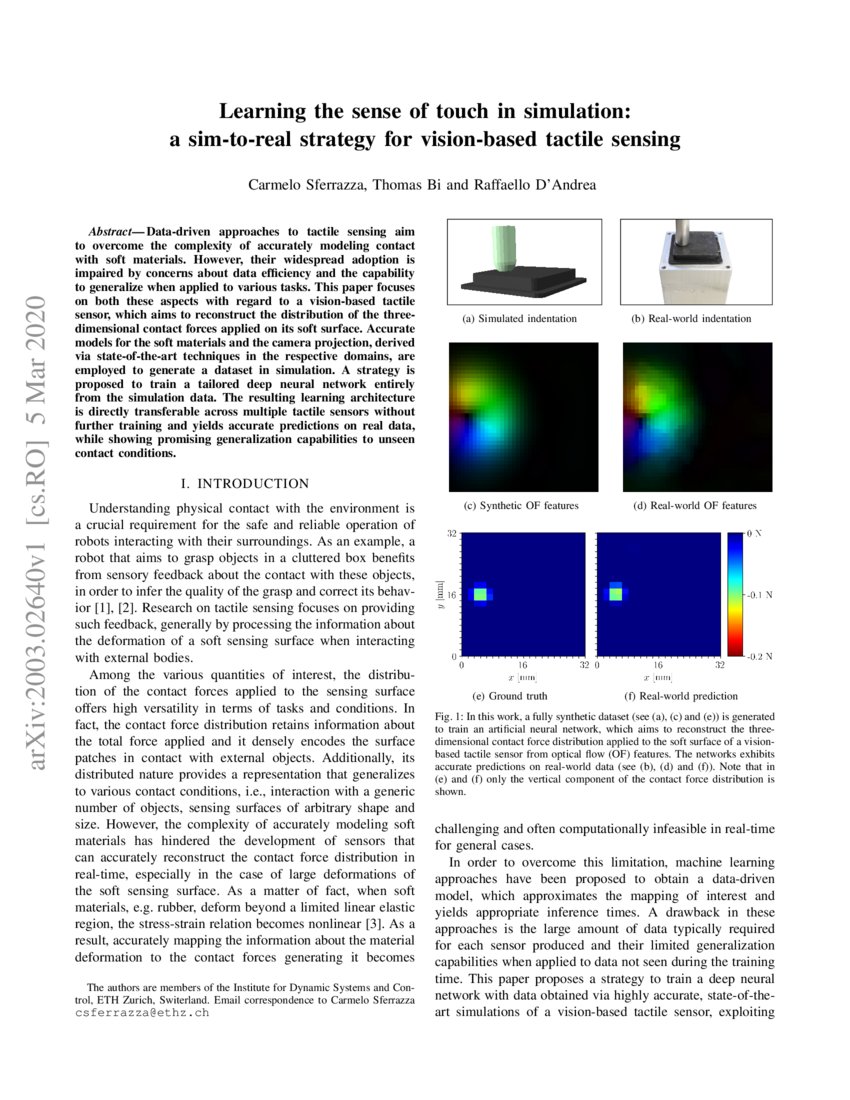 Learning the sense of touch in simulation: a sim-to-real strategy for vision-based tactile ...