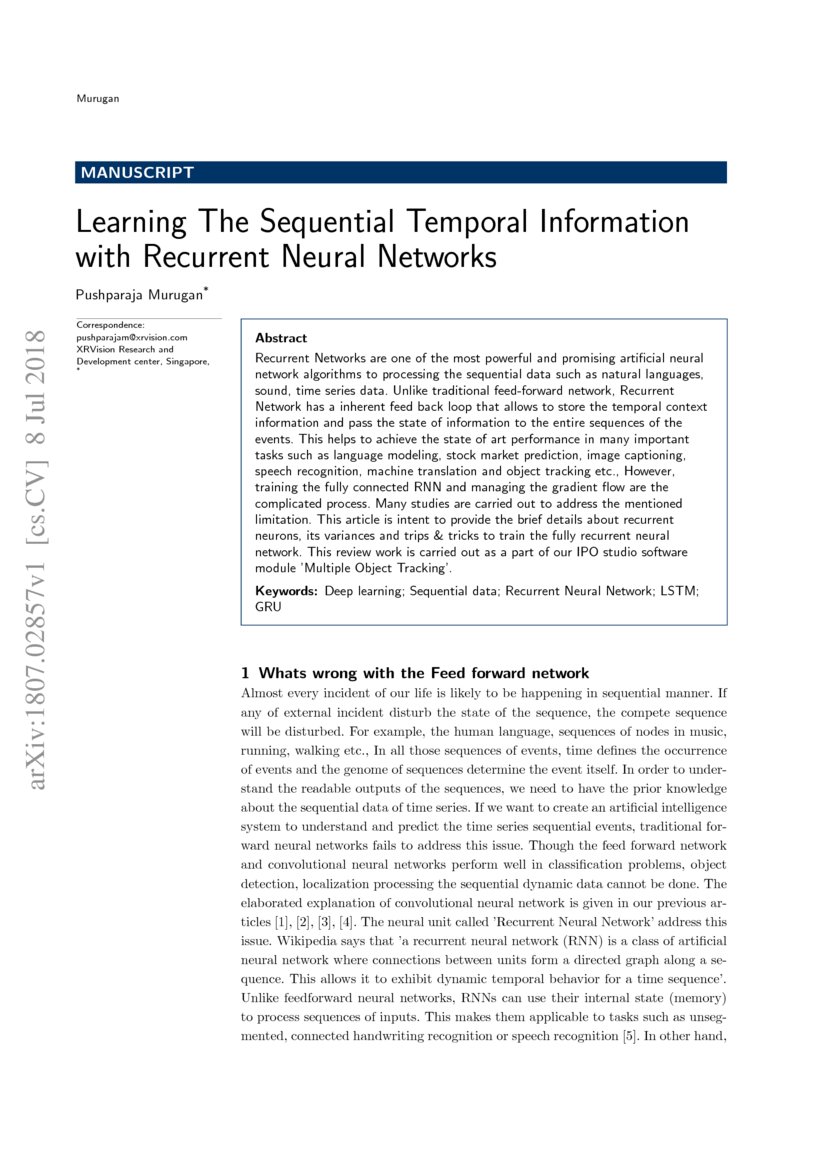 Learning The Sequential Temporal Information With Recurrent Neural