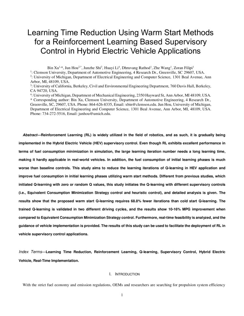 Learning Time Reduction Using Warm Start Methods for a Reinforcement ...