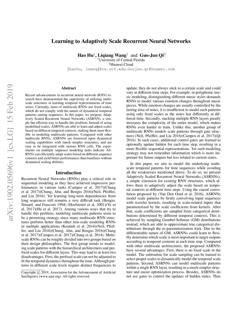 Learning to Adaptively Scale Recurrent Neural Networks | DeepAI