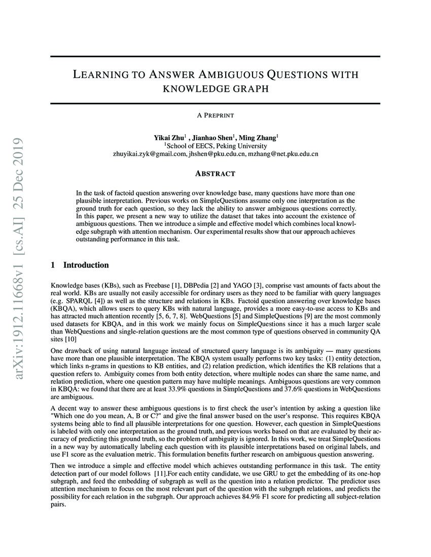 Learning to Answer Ambiguous Questions with Knowledge Graph | DeepAI