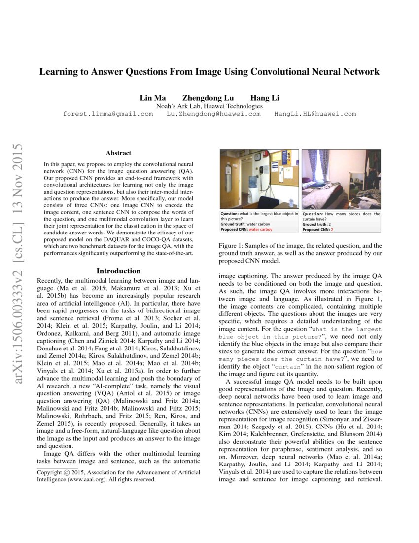 Learning To Answer Questions From Image Using Convolutional Neural