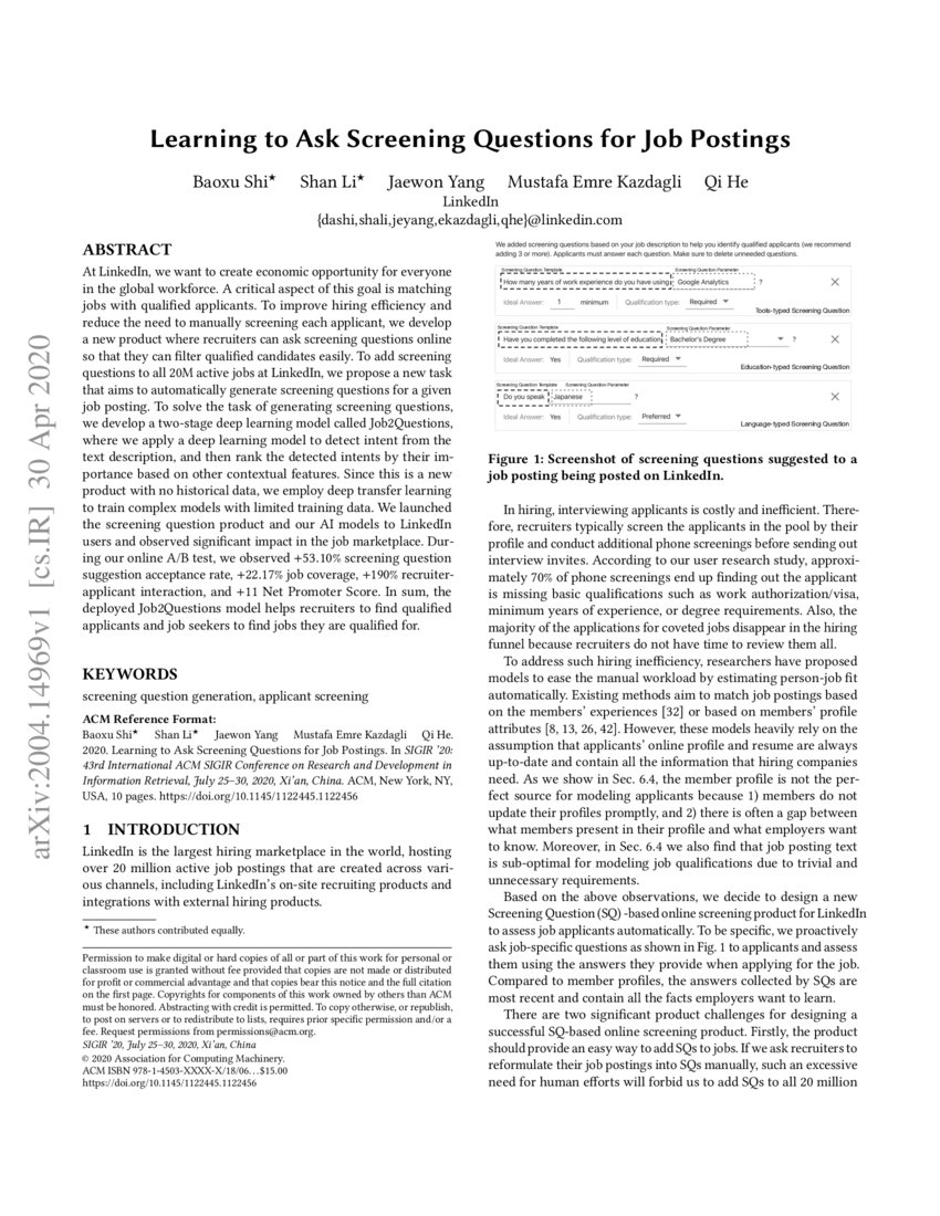Learning to Ask Screening Questions for Job Postings | DeepAI