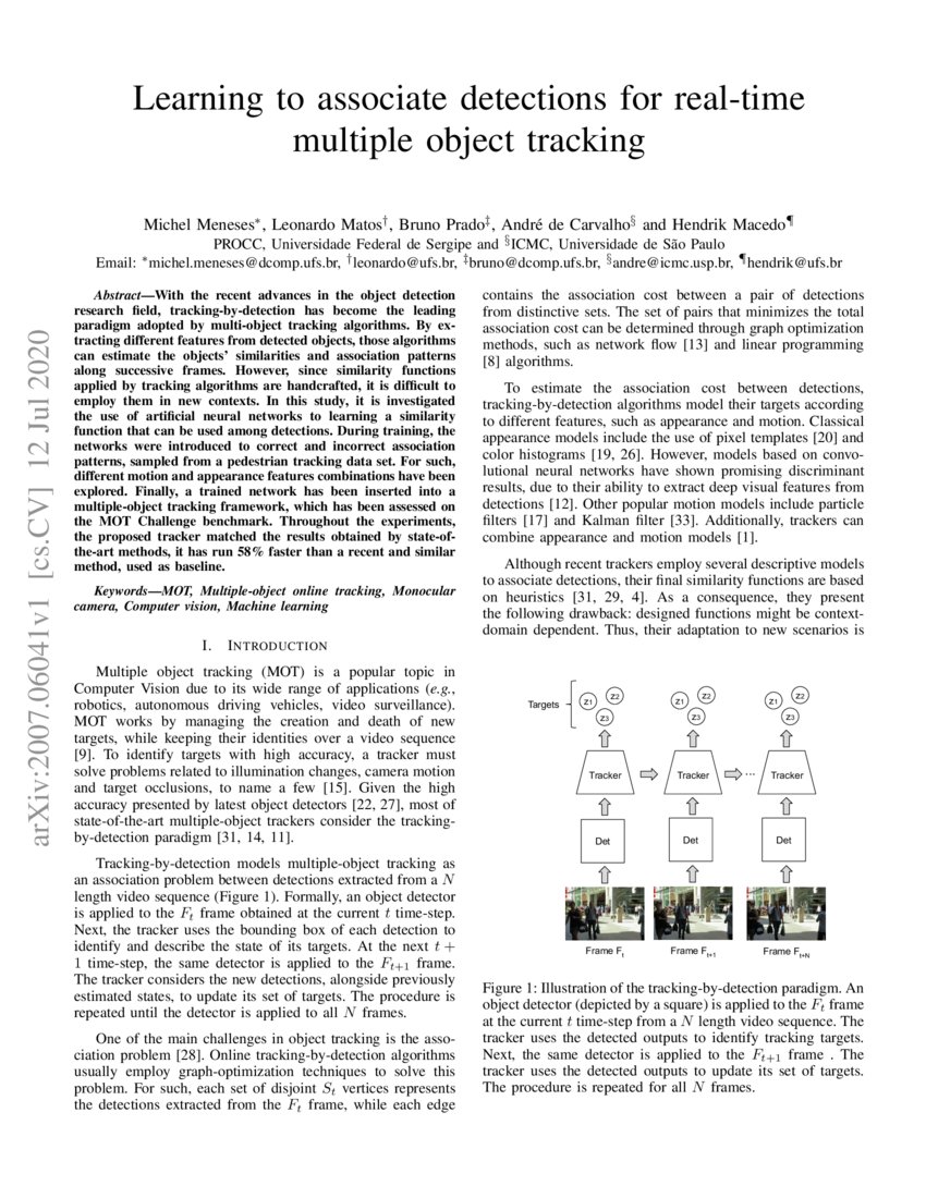 Learning to associate detections for real-time multiple object tracking | DeepAI