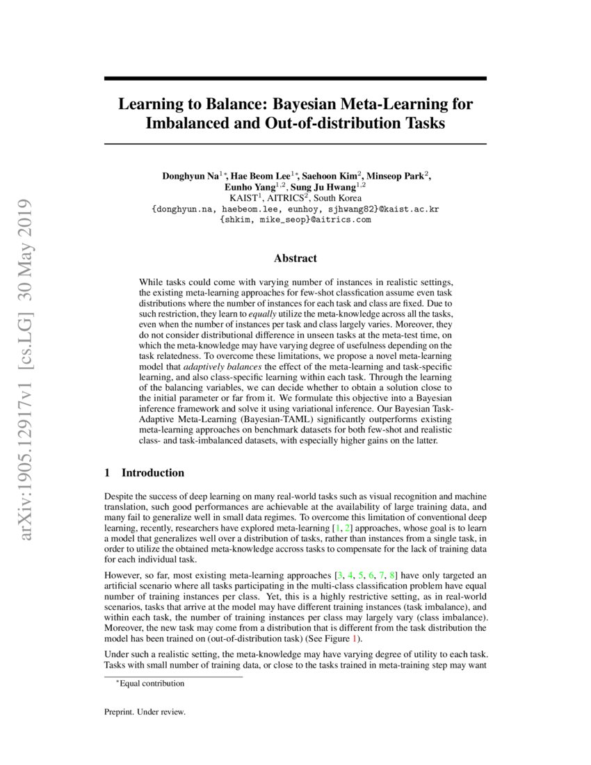 Learning to Balance: Bayesian Meta-Learning for Imbalanced and Out-of-distribution Tasks | DeepAI