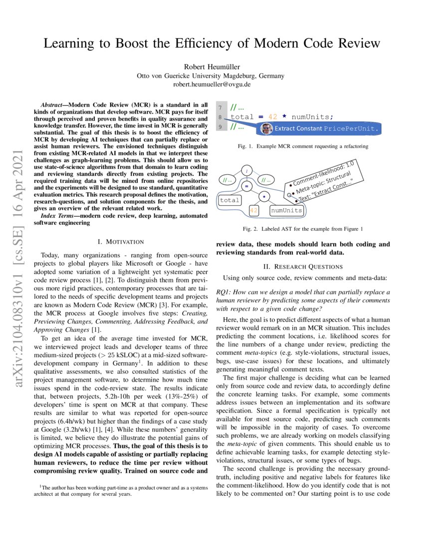 Learning to Boost the Efficiency of Modern Code Review | DeepAI