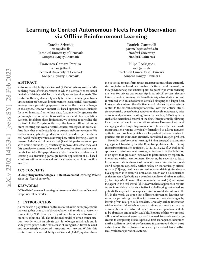 Learning To Control Autonomous Fleets From Observation Via Offline Reinforcement Learning Deepai
