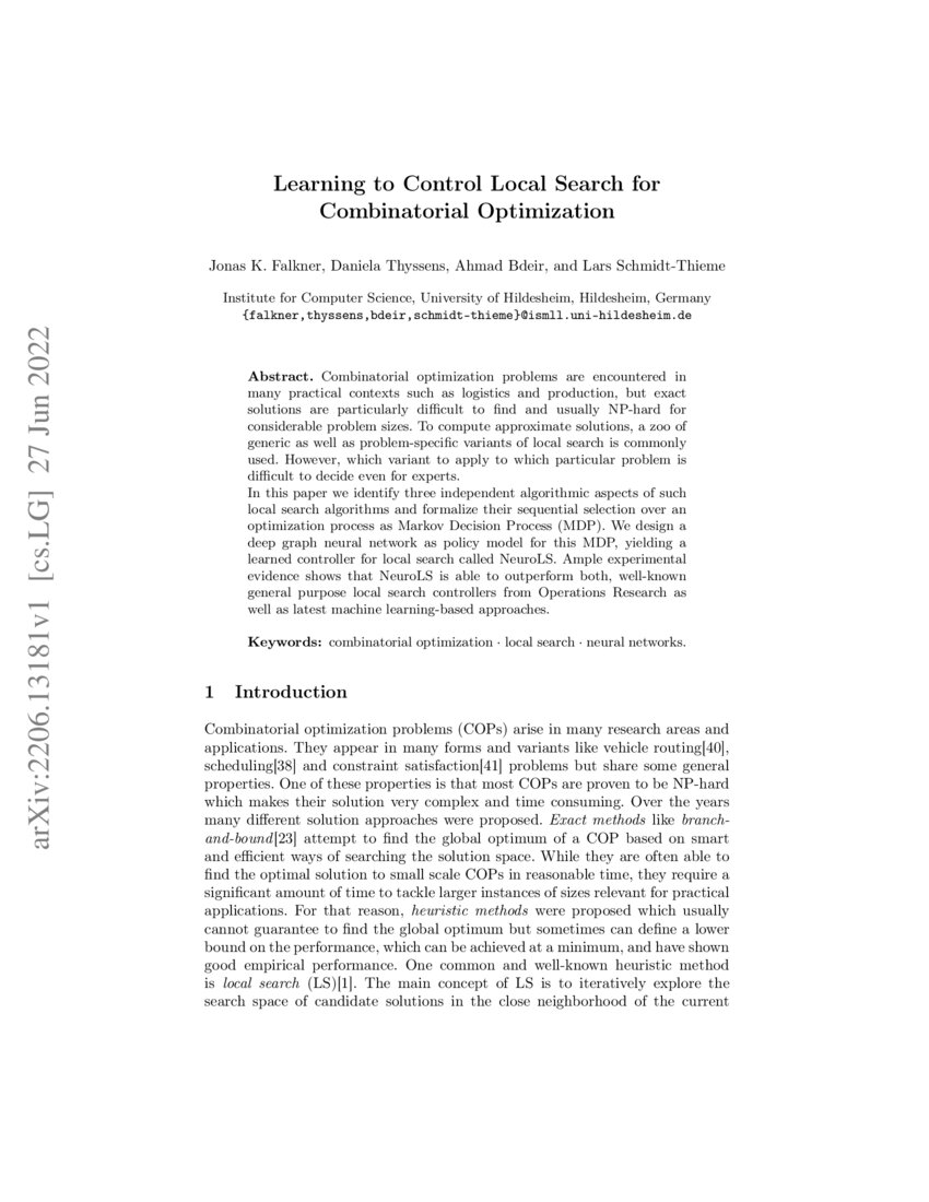 Learning To Control Local Search For Combinatorial Optimization Deepai