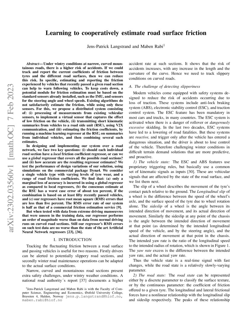 Learning to cooperatively estimate road surface friction | DeepAI