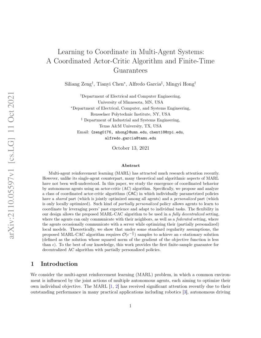 Learning To Coordinate In Multi Agent Systems A Coordinated Actor