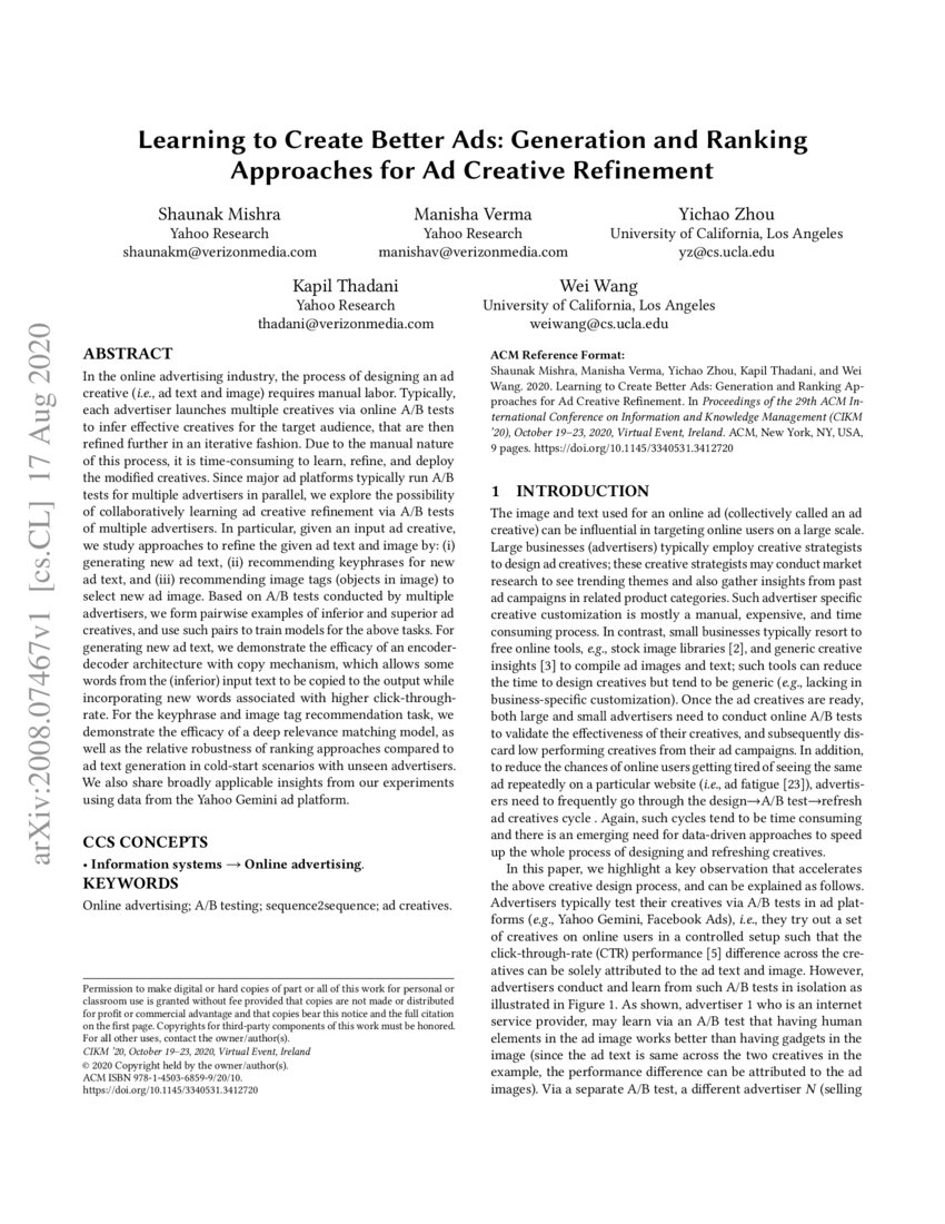 Learning to Create Better Ads: Generation and Ranking Approaches for Ad ...