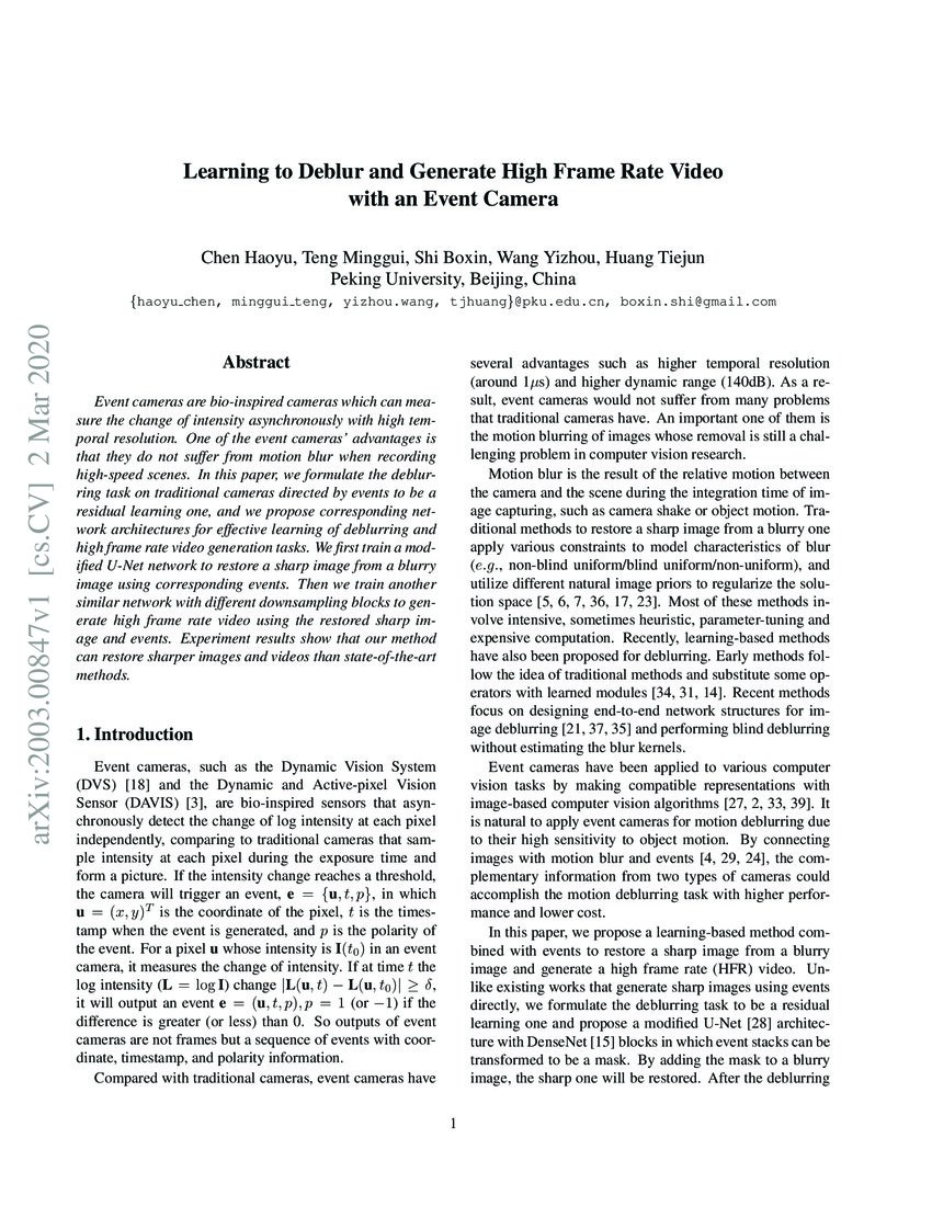 Learning to Deblur and Generate High Frame Rate Video with an Event Camera | DeepAI