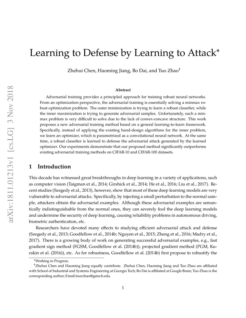 Learning to Defense by Learning to Attack | DeepAI