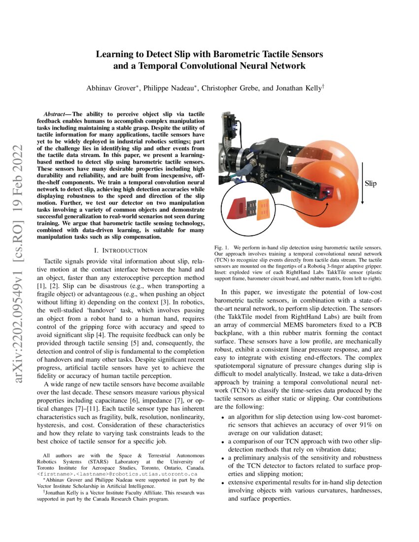 Learning To Detect Slip With Barometric Tactile Sensors And A Temporal