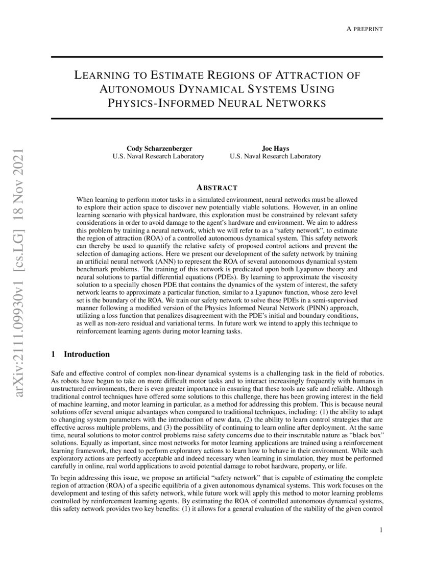Learning To Estimate Regions Of Attraction Of Autonomous Dynamical Systems Using Physics ...
