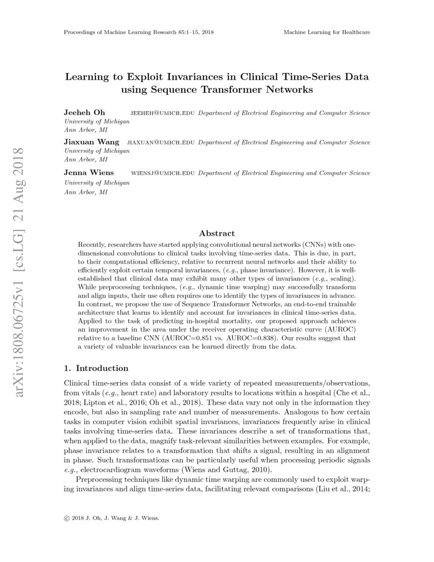 Learning to Exploit Invariances in Clinical Time-Series Data using Sequence Transformer Networks ...